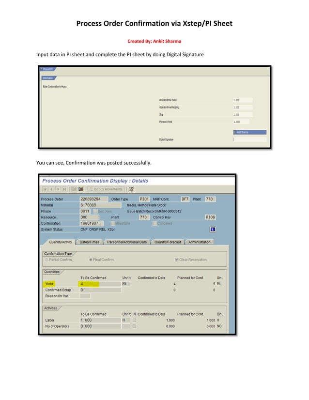 Learn Process order confirmation via XStep and PI sheet | PDF
