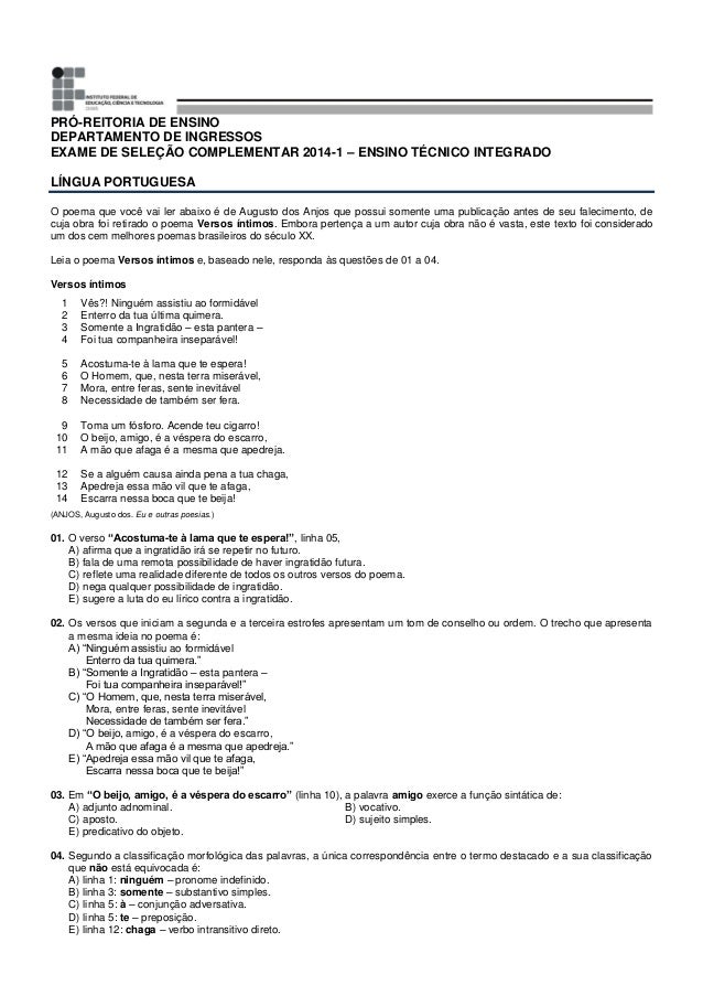 Prova do processo seletivo complementar 2014. 1