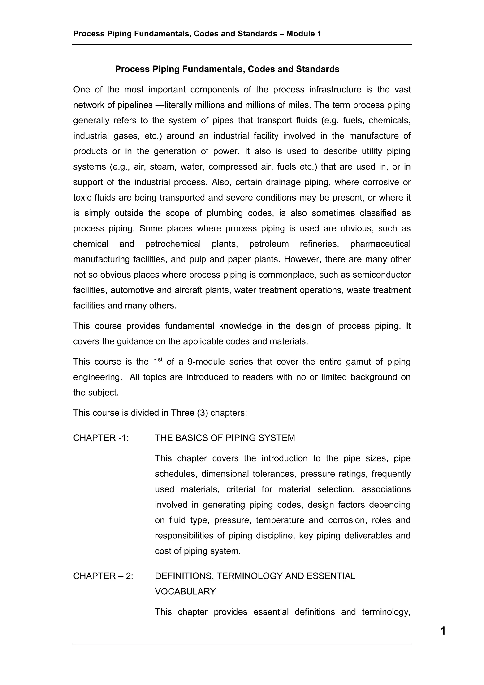Process piping fundamentals, codes and standards module 1 | PDF