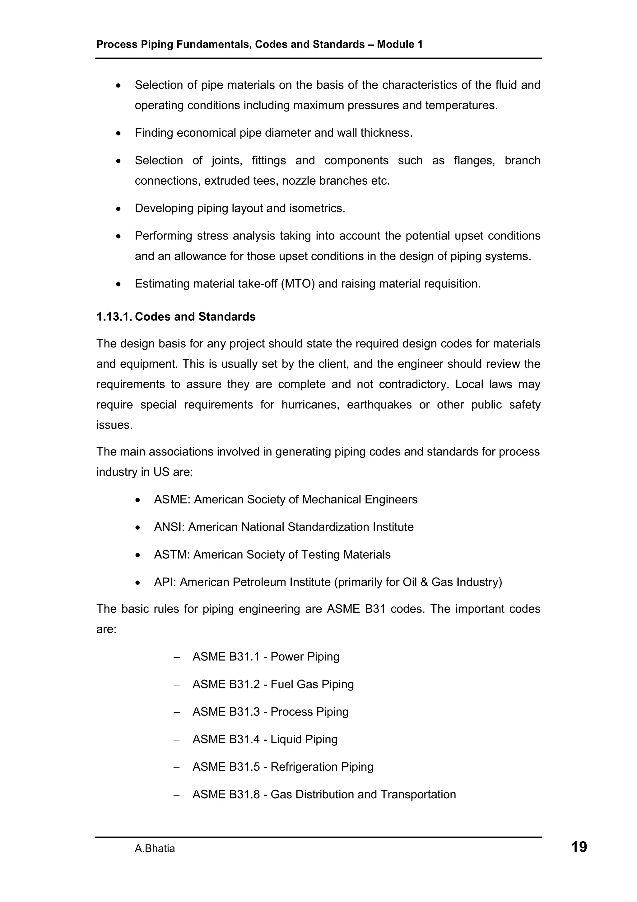 Process piping fundamentals, codes and standards module 1 | PDF