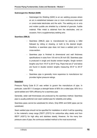 Process piping fundamentals, codes and standards module 1 | PDF