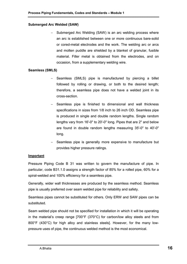 Process piping fundamentals, codes and standards module 1 | PDF