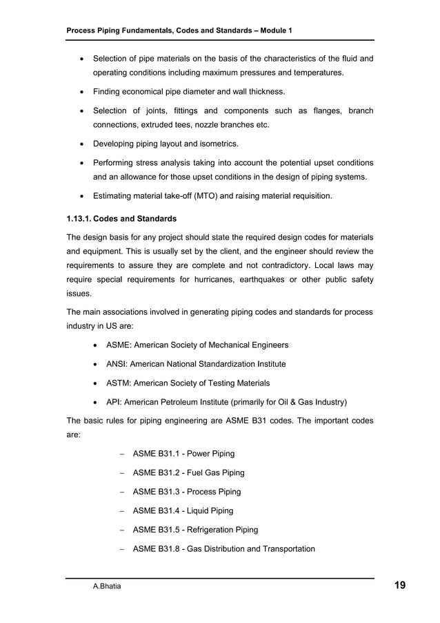 Process piping fundamentals, codes and standards module 1 | PDF