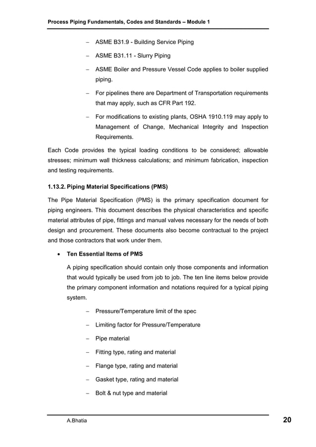 Process piping fundamentals, codes and standards module 1 | PDF