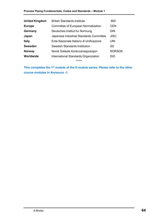 Process piping fundamentals, codes and standards module 1 | PDF