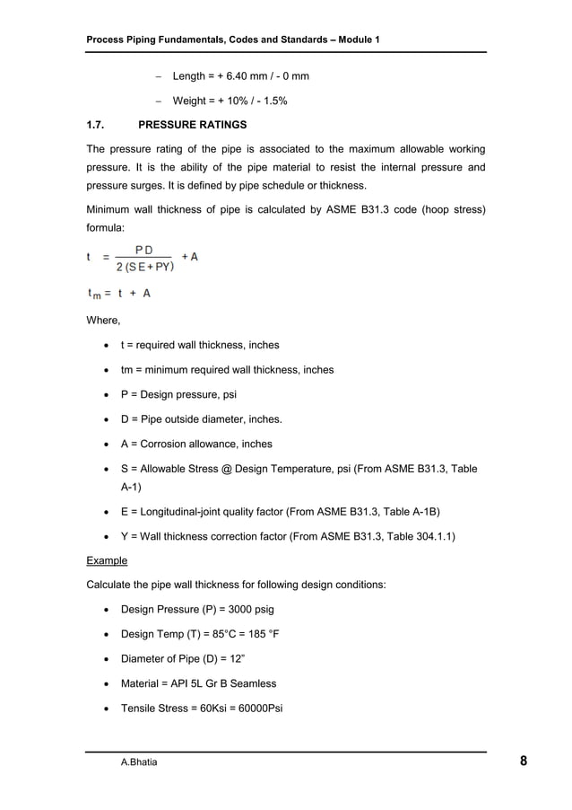 Process piping fundamentals, codes and standards module 1 | PDF