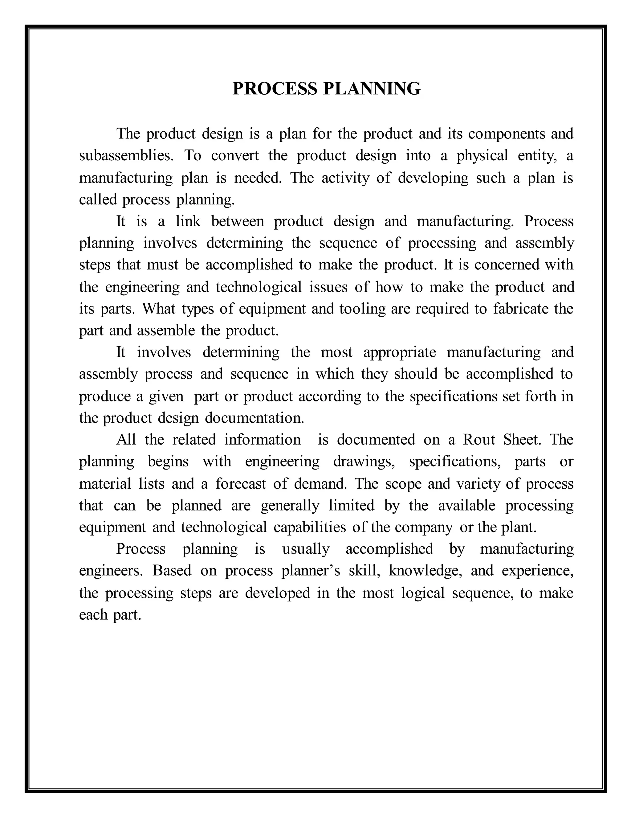Process planning approaches | DOCX