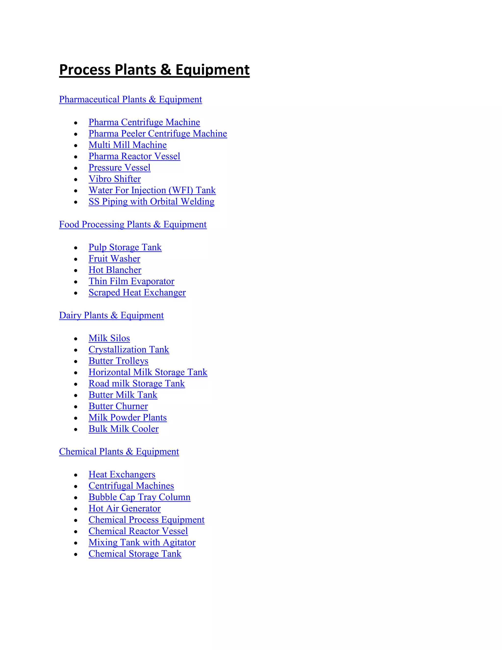 Process plants & equipments | DOCX