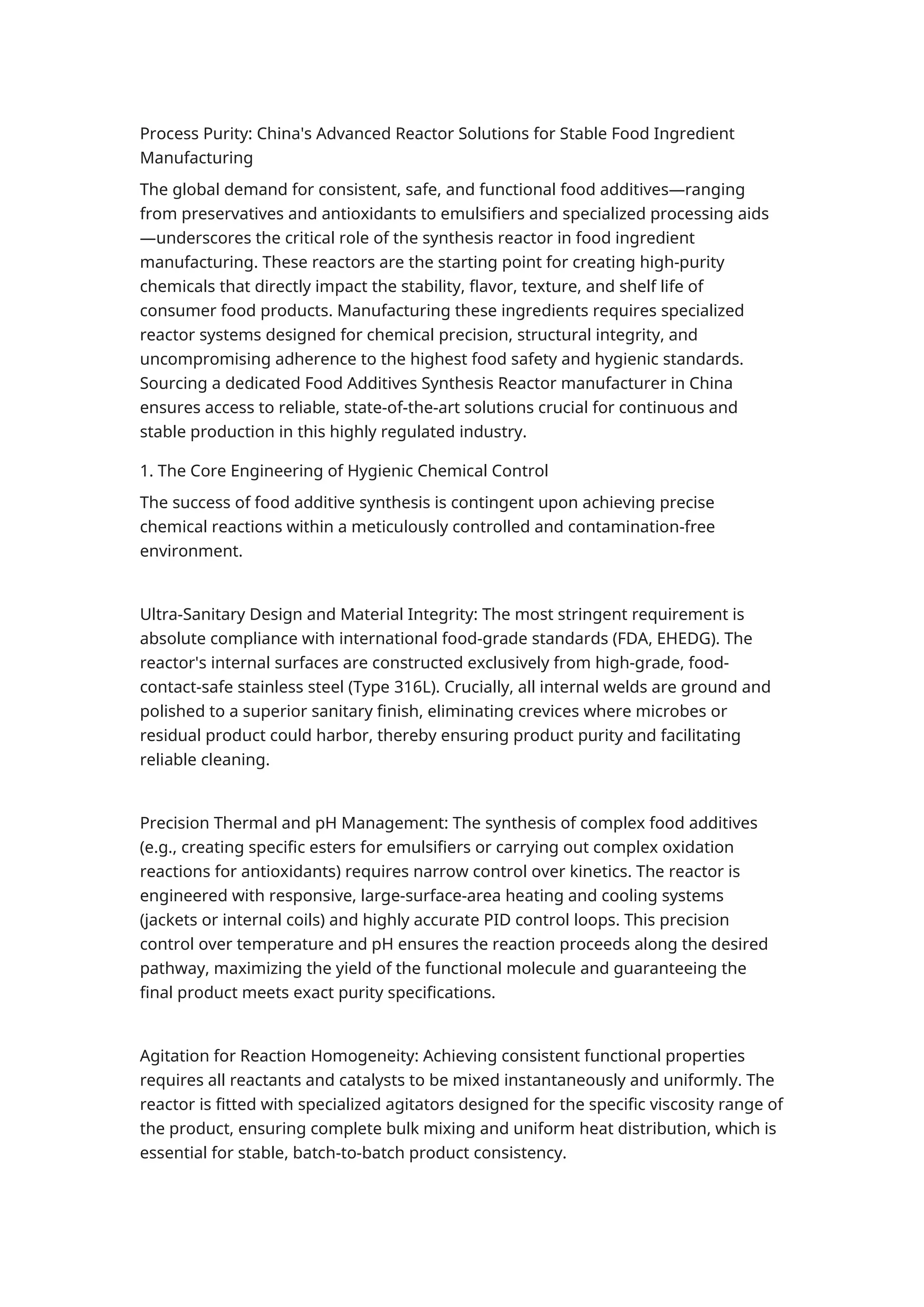 Process Purity China's Advanced Reactor Solutions for Stable Food ...