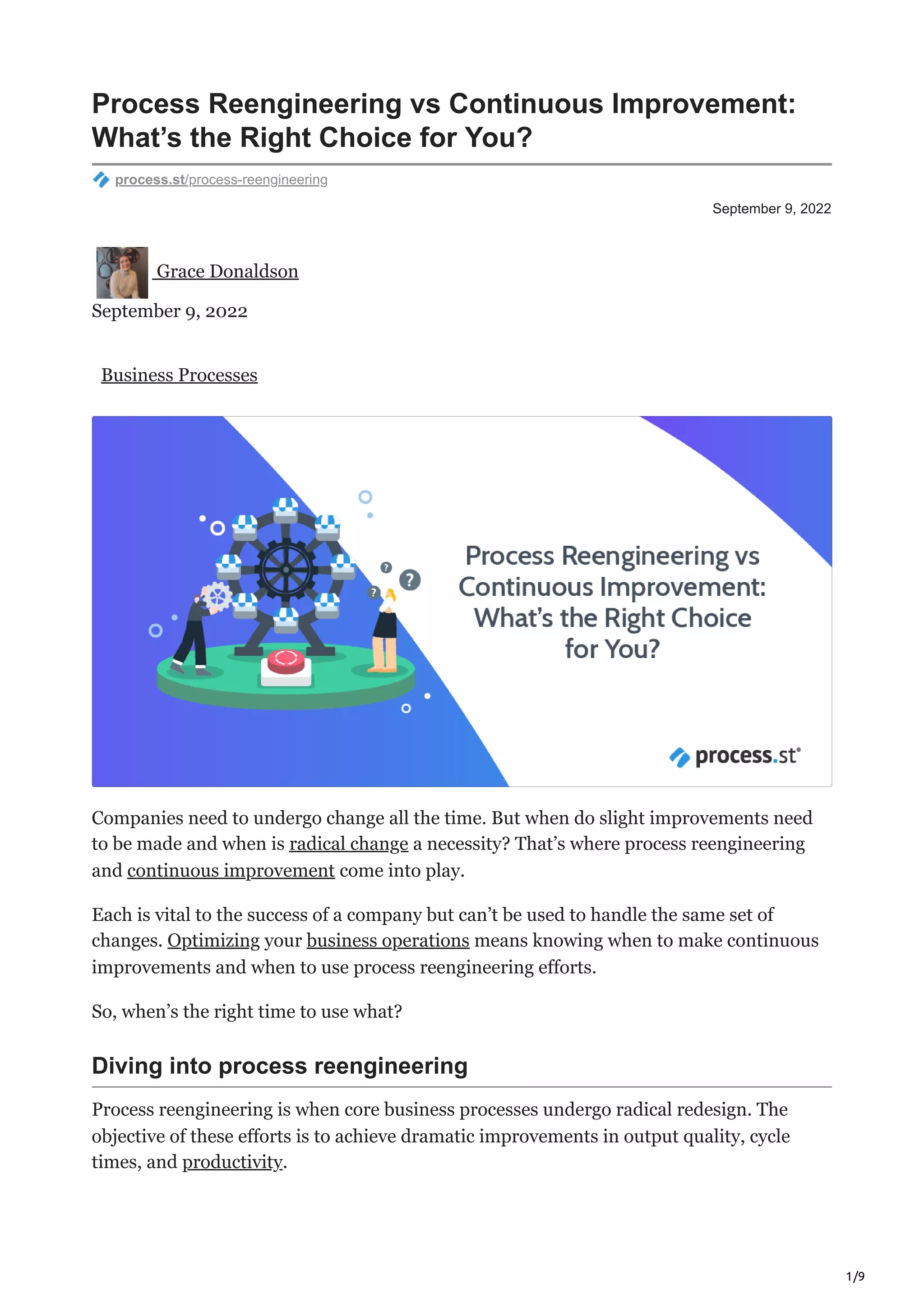 Process Reengineering vs Continuous Improvement: What’s the Right Choice for You? | PDF