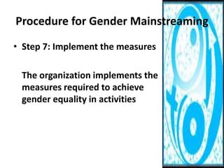 Process to develop gender mainstreaming action plan | PPTX
