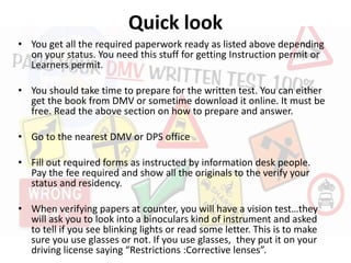 Process of obtaining a driving license in USA. | PPT