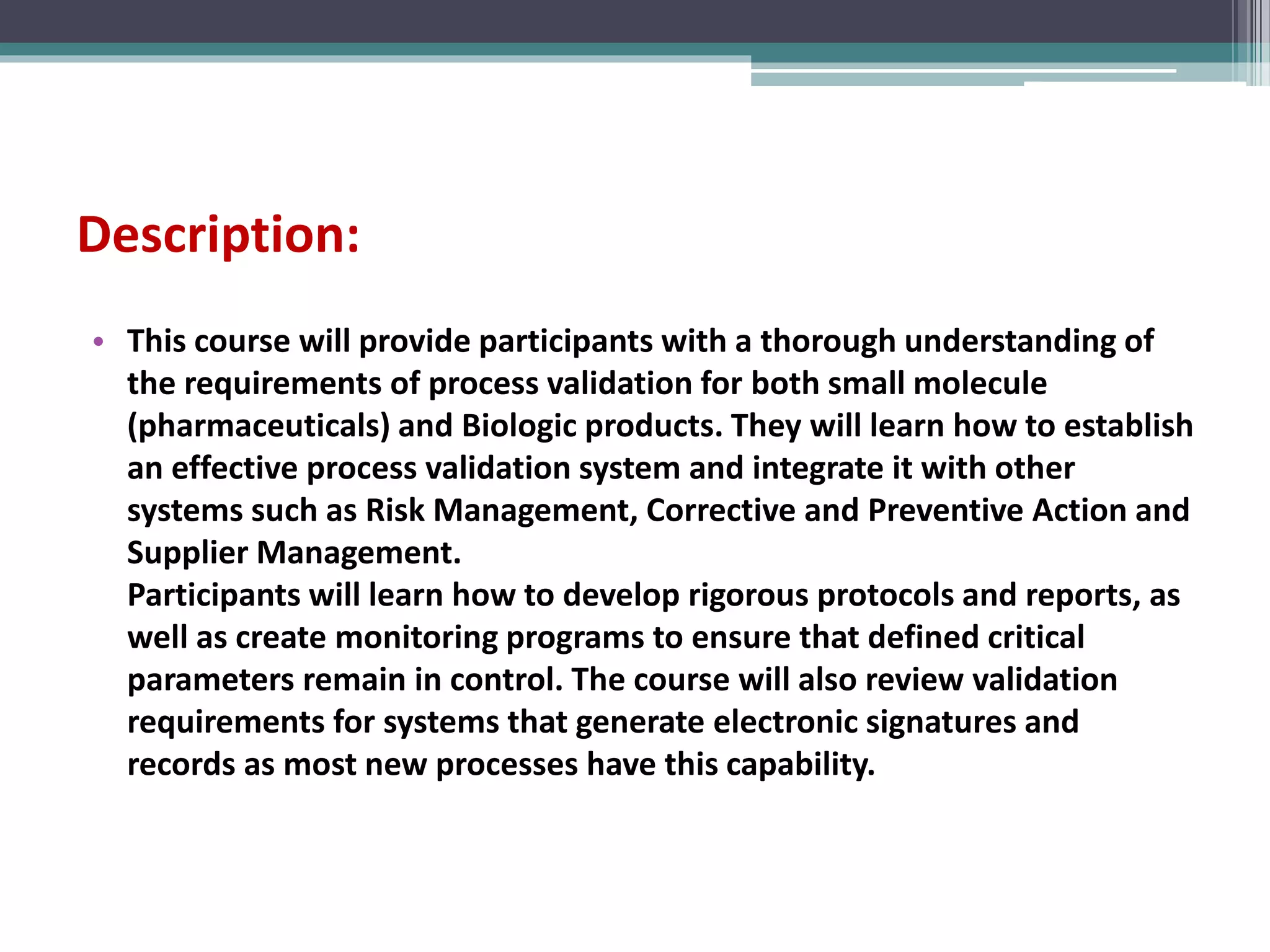 Process Validation for Drugs and Biologics | PPTX