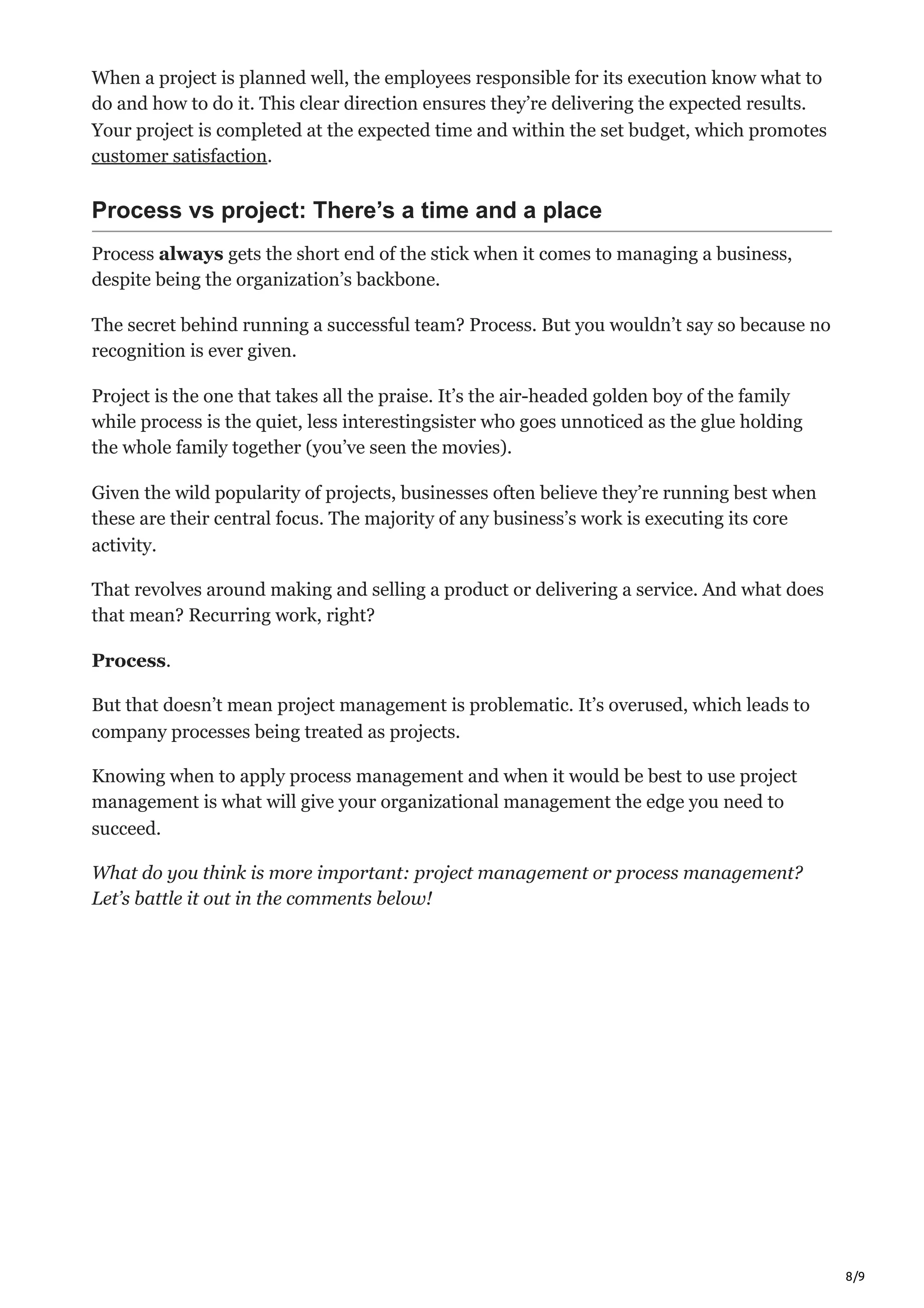 Process vs Project: What’s the Difference and Which is the Best? | PDF