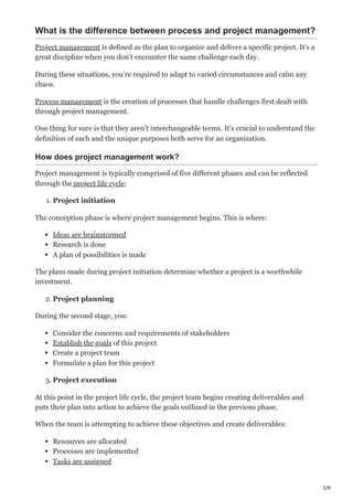 Process vs Project: What’s the Difference and Which is the Best? | PDF