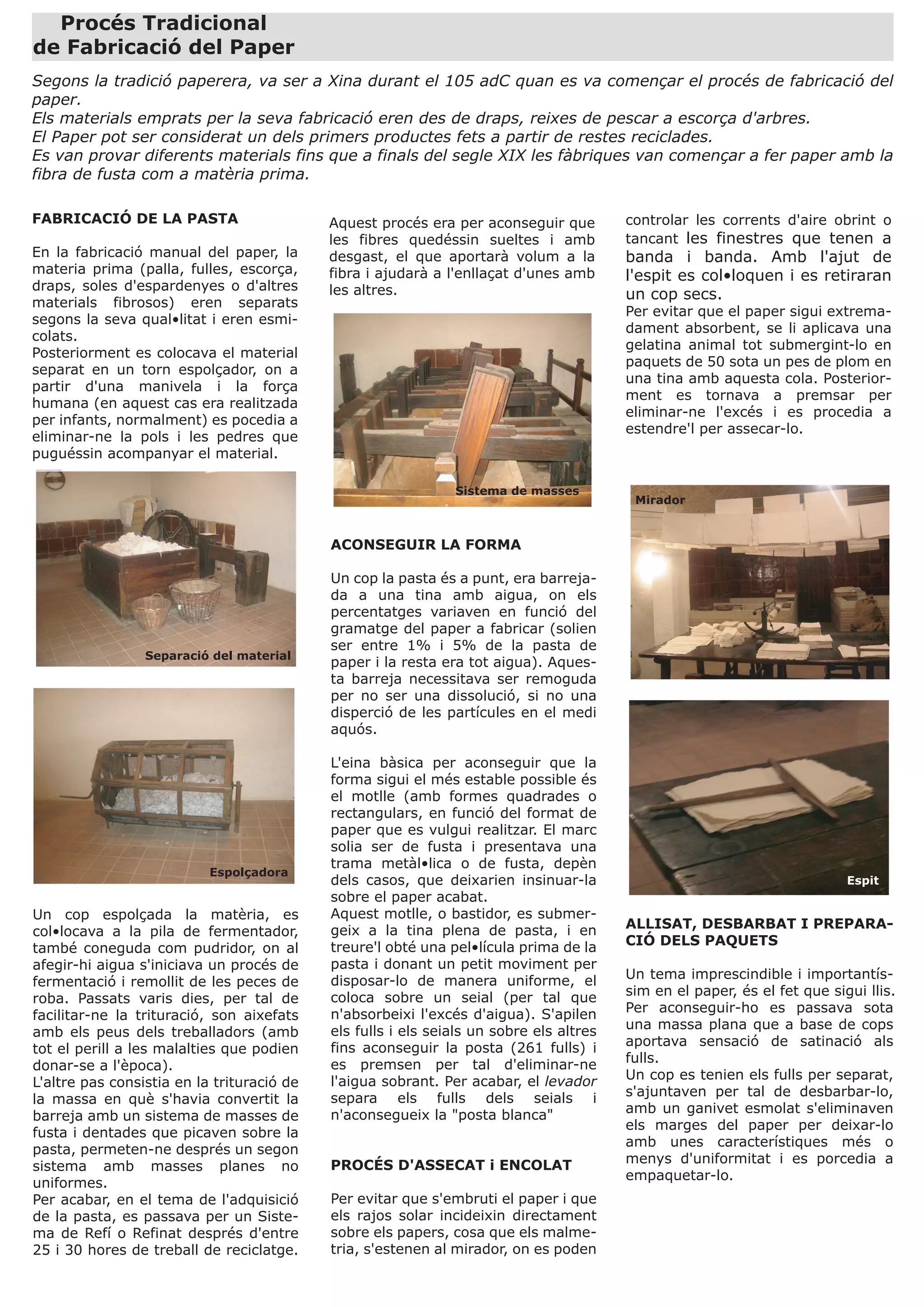 Proces tradicional fabricació de paper | PDF