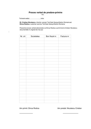Proces verbal predare primire | DOC