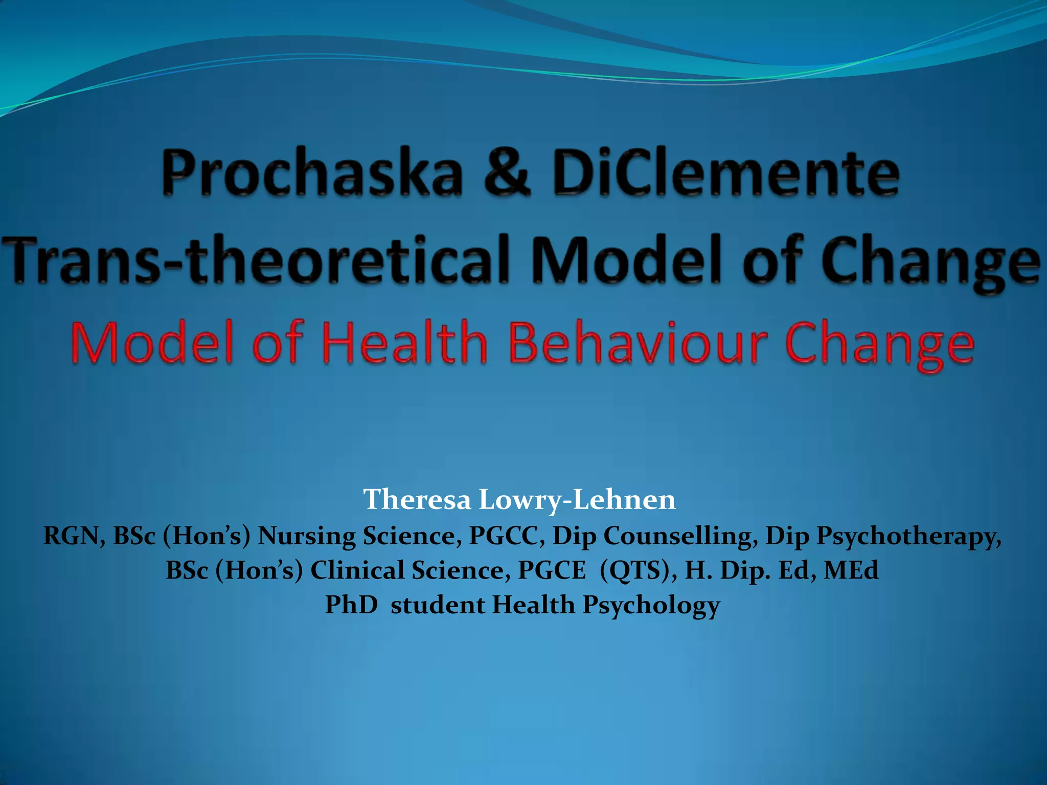 Prochaska and DiClemente's Trans-theoretical Model of Change. By ...