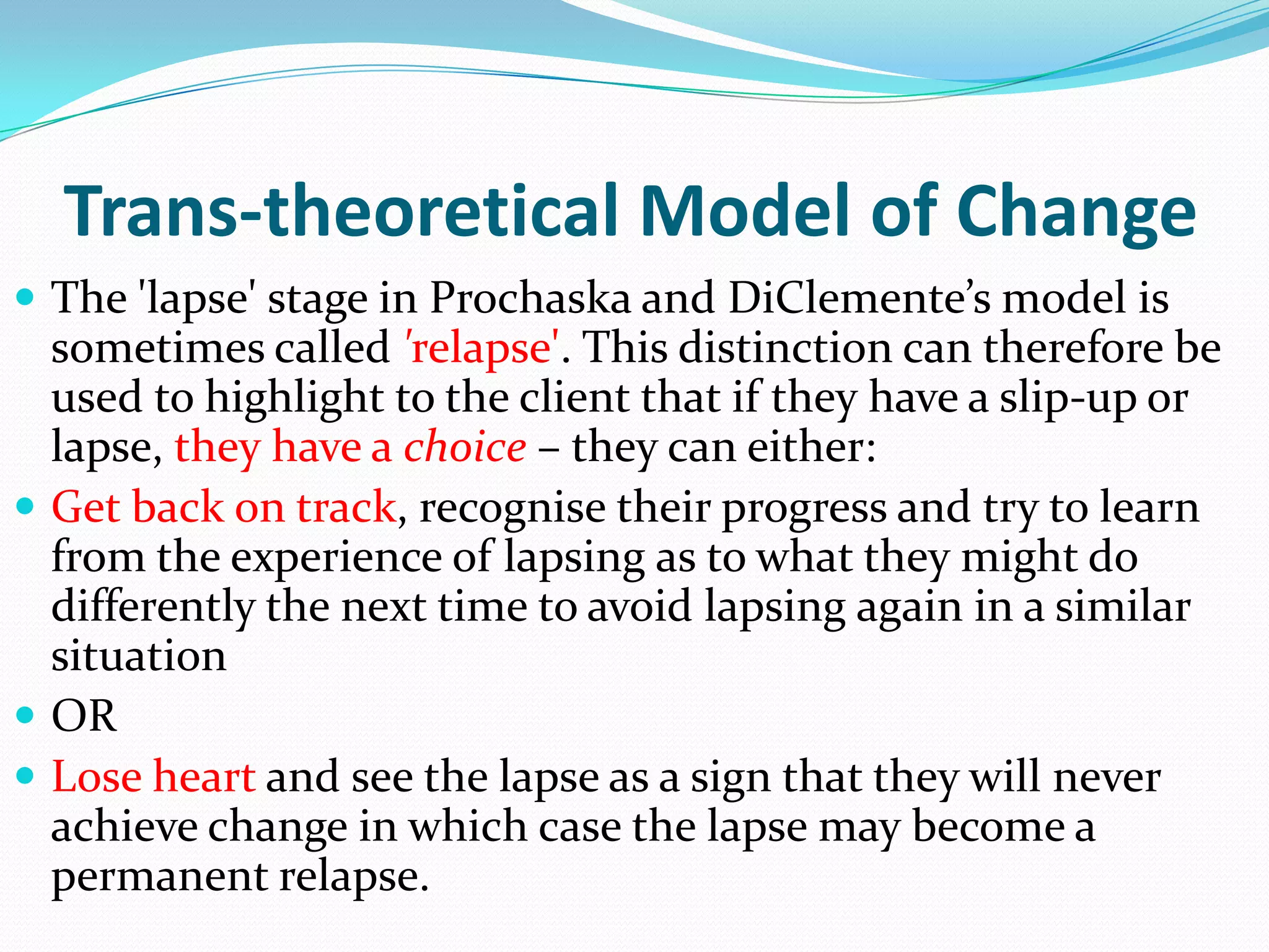 Prochaska and DiClemente's Trans-theoretical Model of Change. By ...