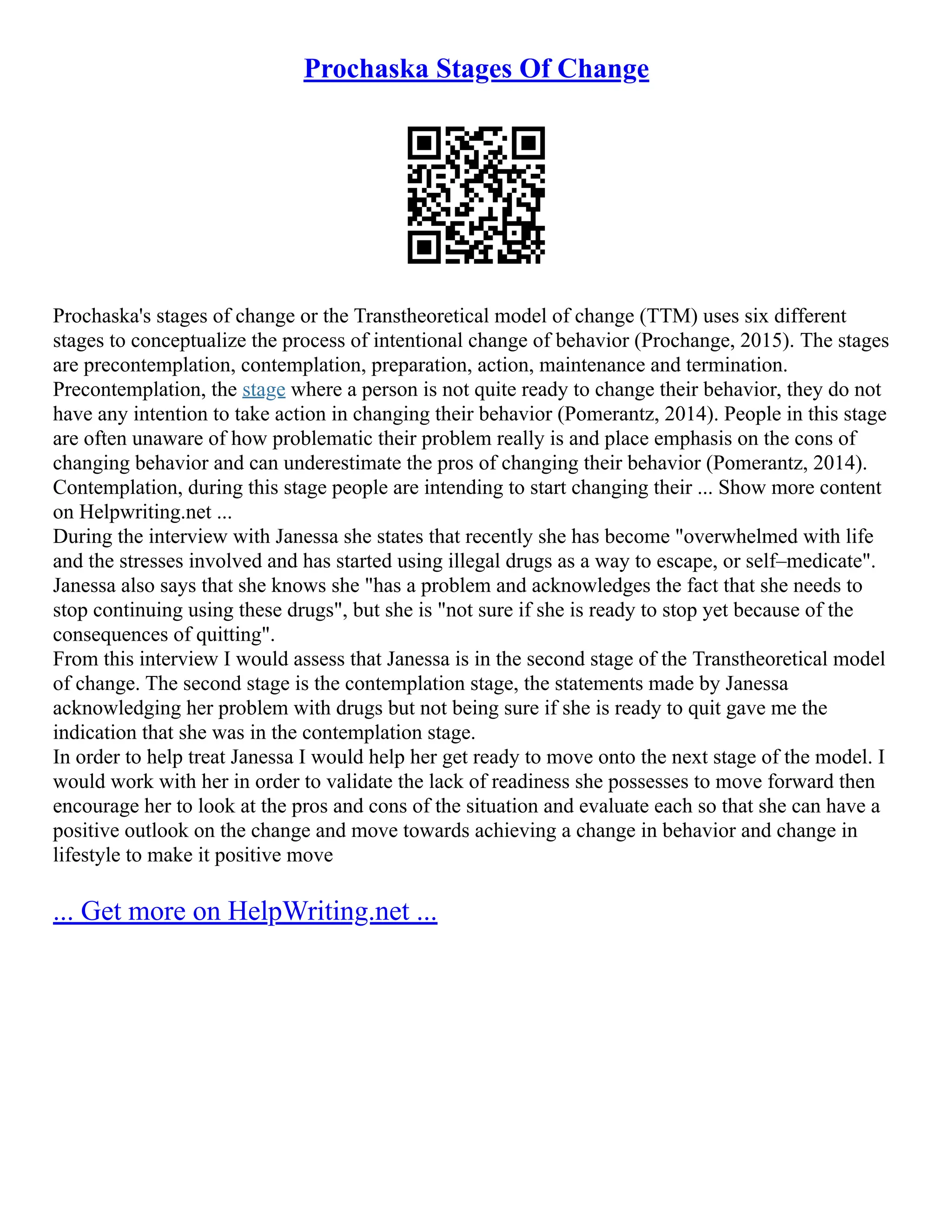 Prochaska Stages Of Change | PDF