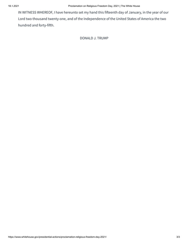 Proclamation On Religious Freedom Day, 2021 | PDF