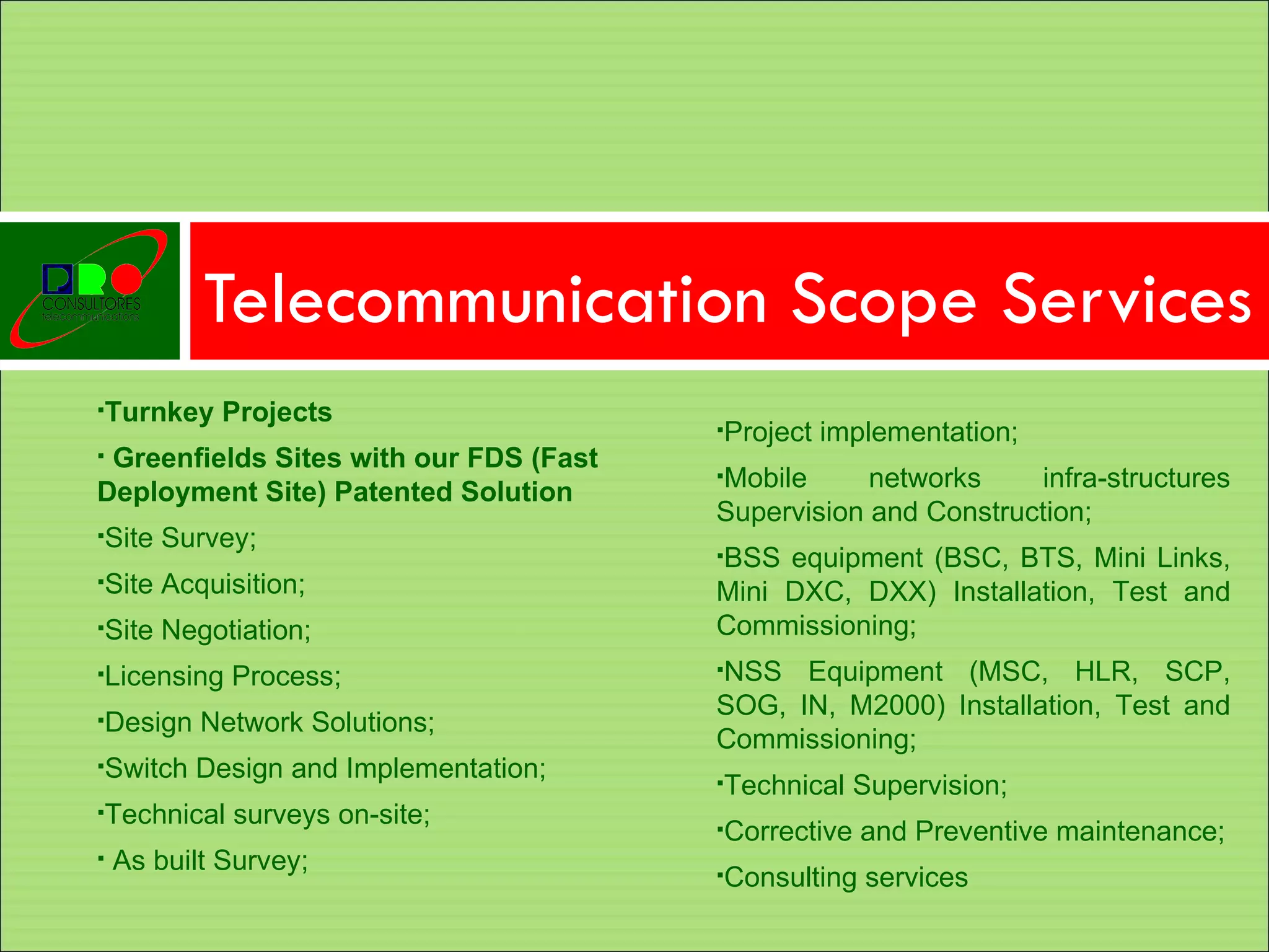Proconsultores Telecommunication Presentation | PPS