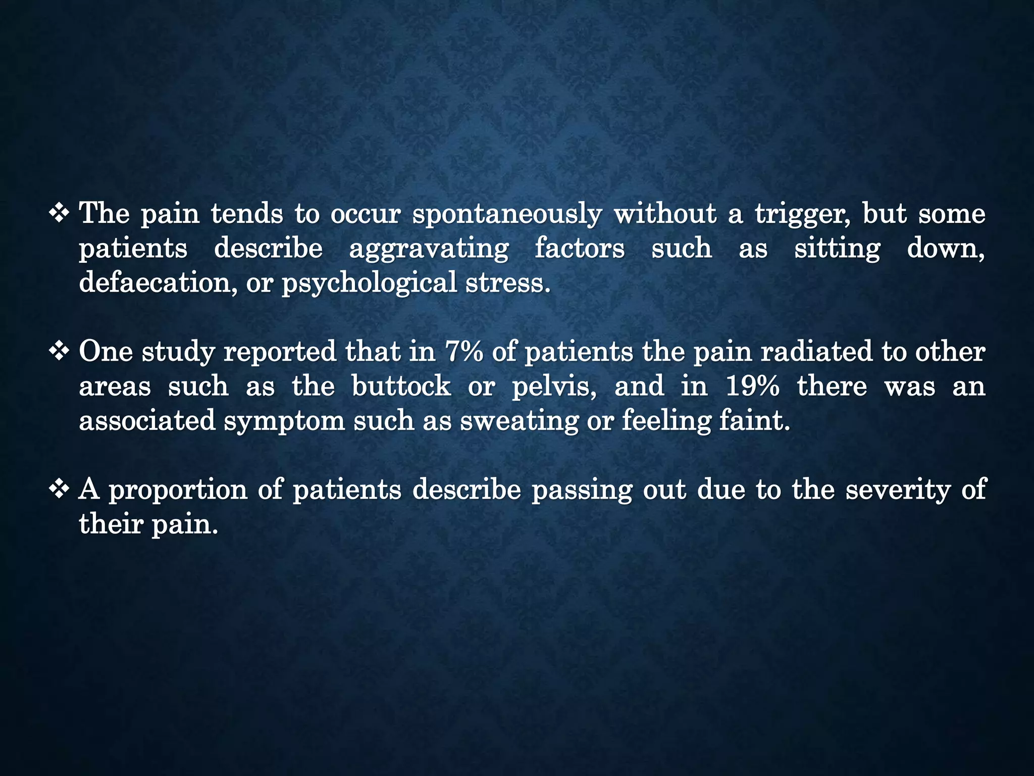 Proctalgia fugax: Anal Pain | PPTX