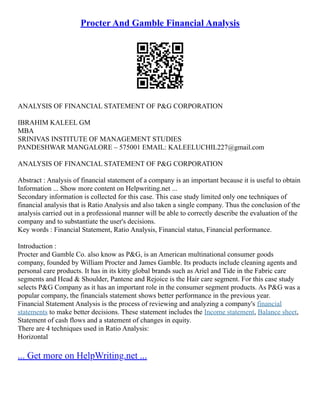 Procter And Gamble Financial Analysis | PDF