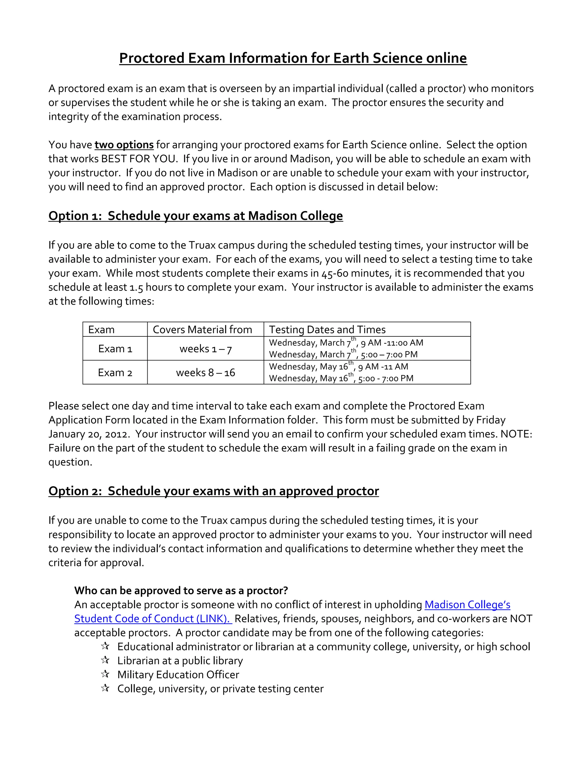 Proctored Exam Form and Email Templates | PDF