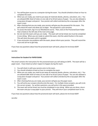 Proctored Exam Form and Email Templates | PDF