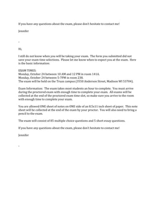 Proctored Exam Form and Email Templates | PDF