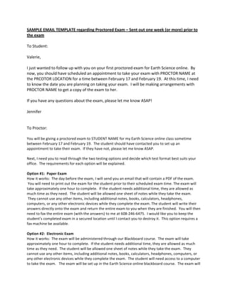 Proctored Exam Form and Email Templates | PDF