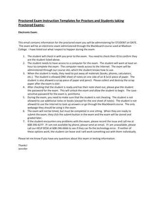 Proctored Exam Form and Email Templates | PDF