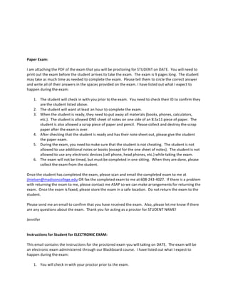 Proctored Exam Form and Email Templates | PDF