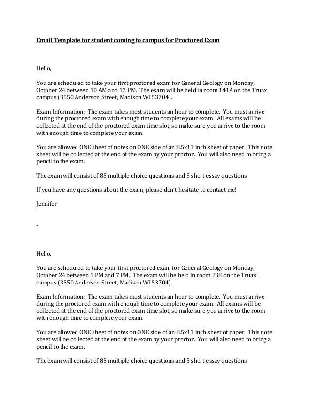 Proctored Exam Form and Email Templates