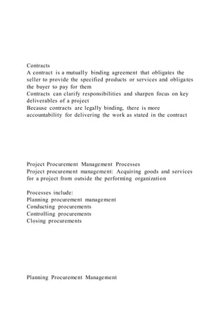 Procurement ManagementImportance of Project Procurem | PDF