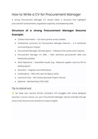 Procurement Manager Resume Examples & Writing Guide for 2025 | PDF