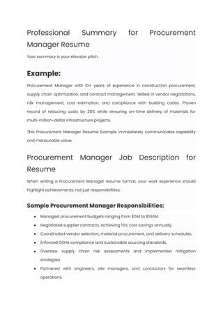 Procurement Manager Resume Examples & Writing Guide for 2025 | PDF