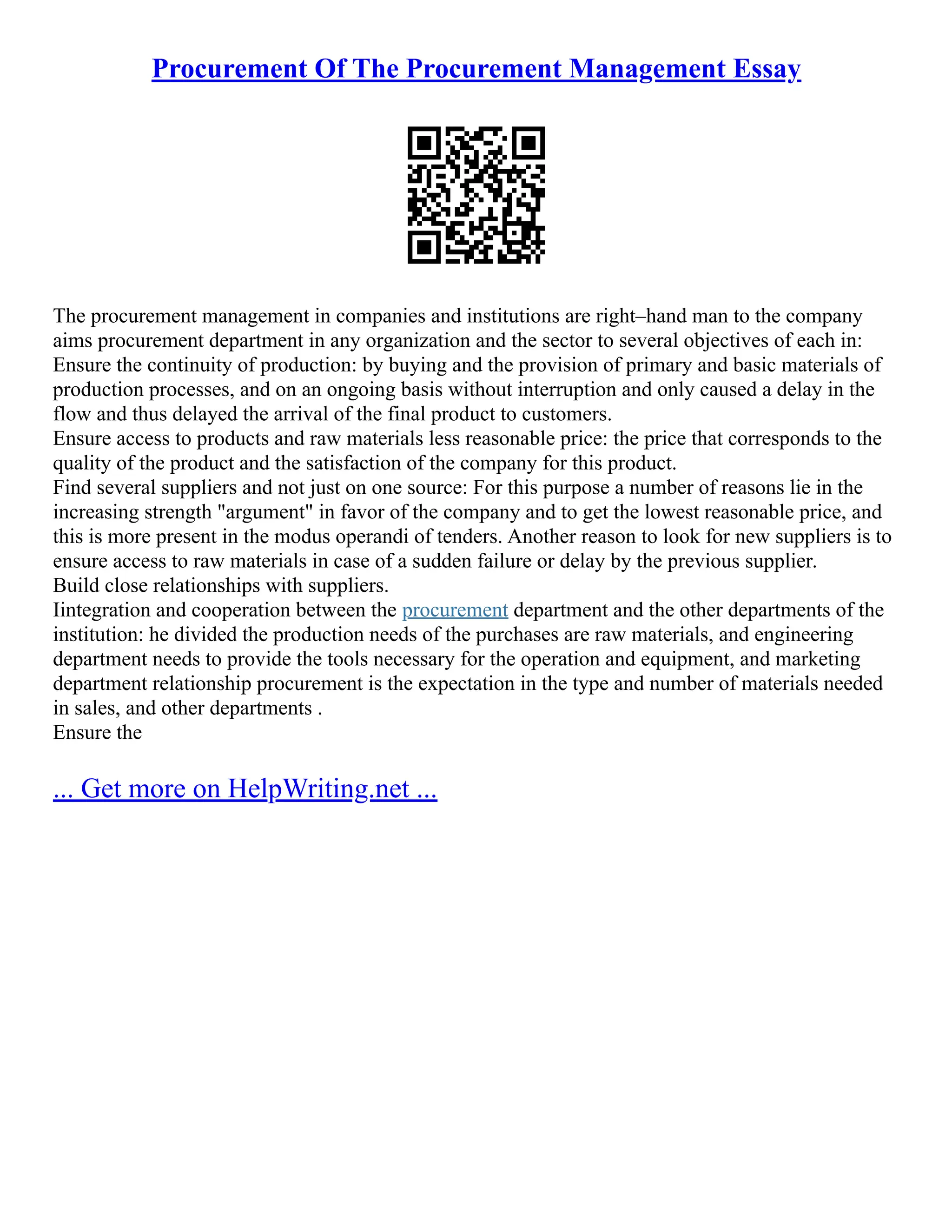 Procurement Of The Procurement Management Essay | PDF