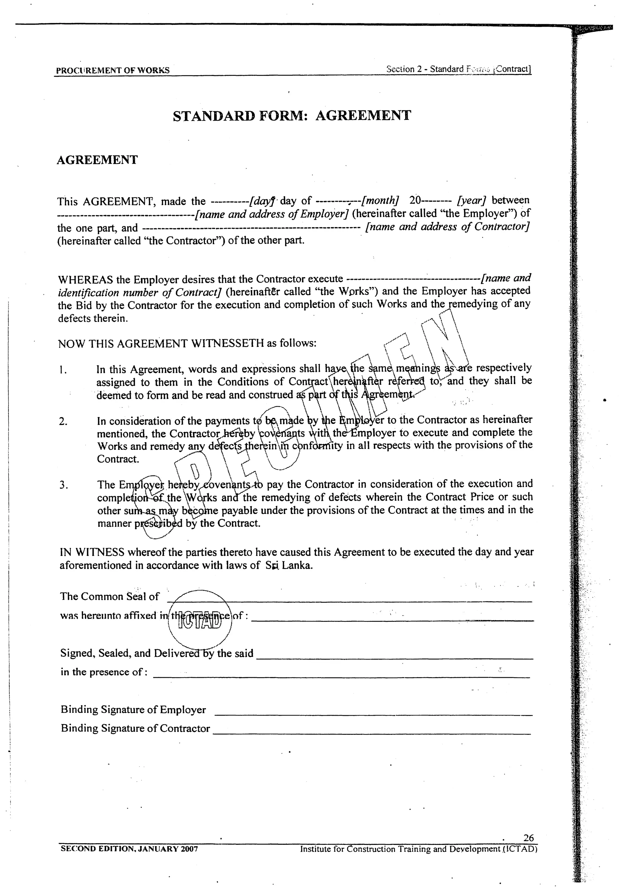 Procurement of work ICTAD sbd 01 2007 | PDF