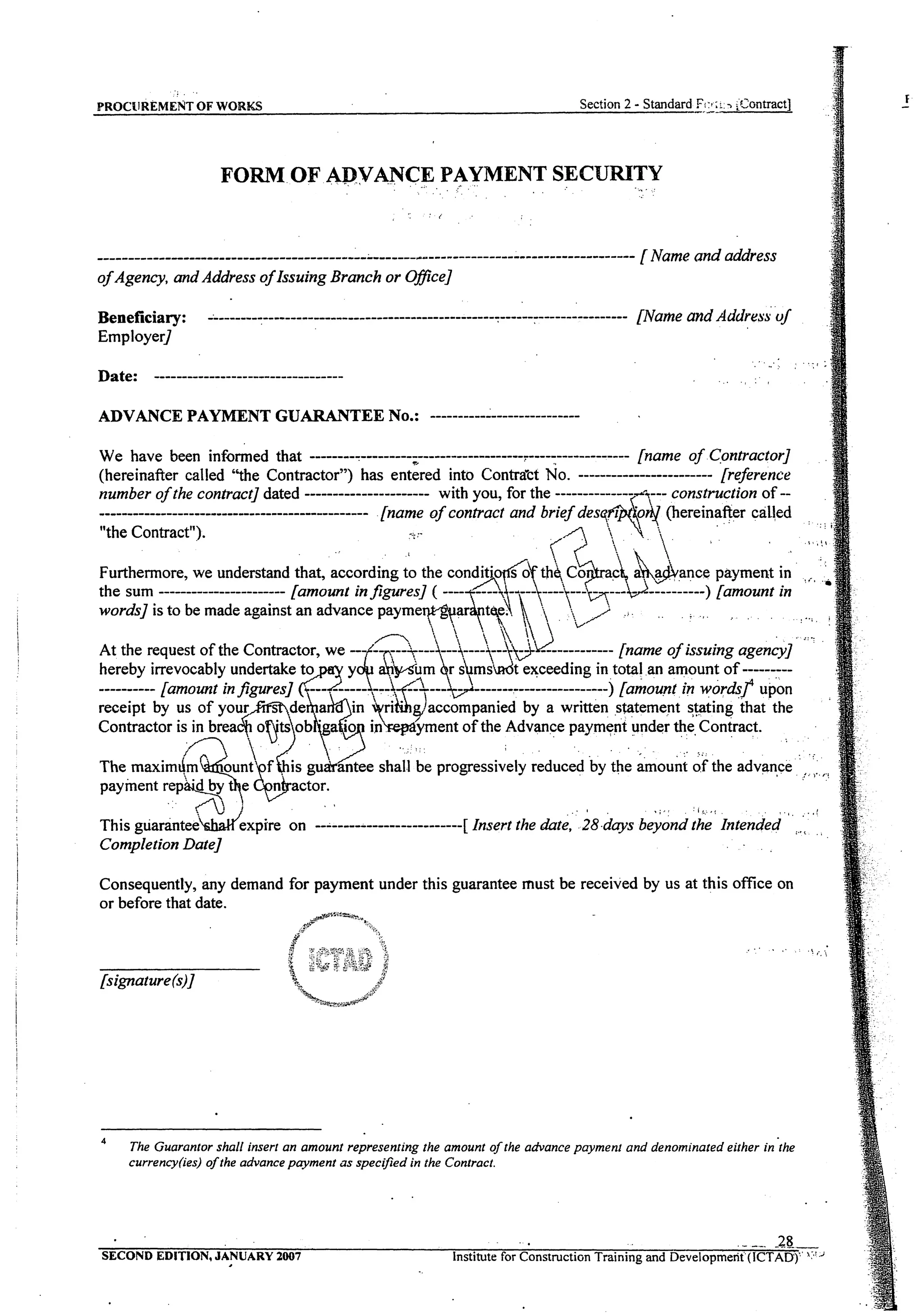 Procurement of work ICTAD sbd 01 2007 | PDF