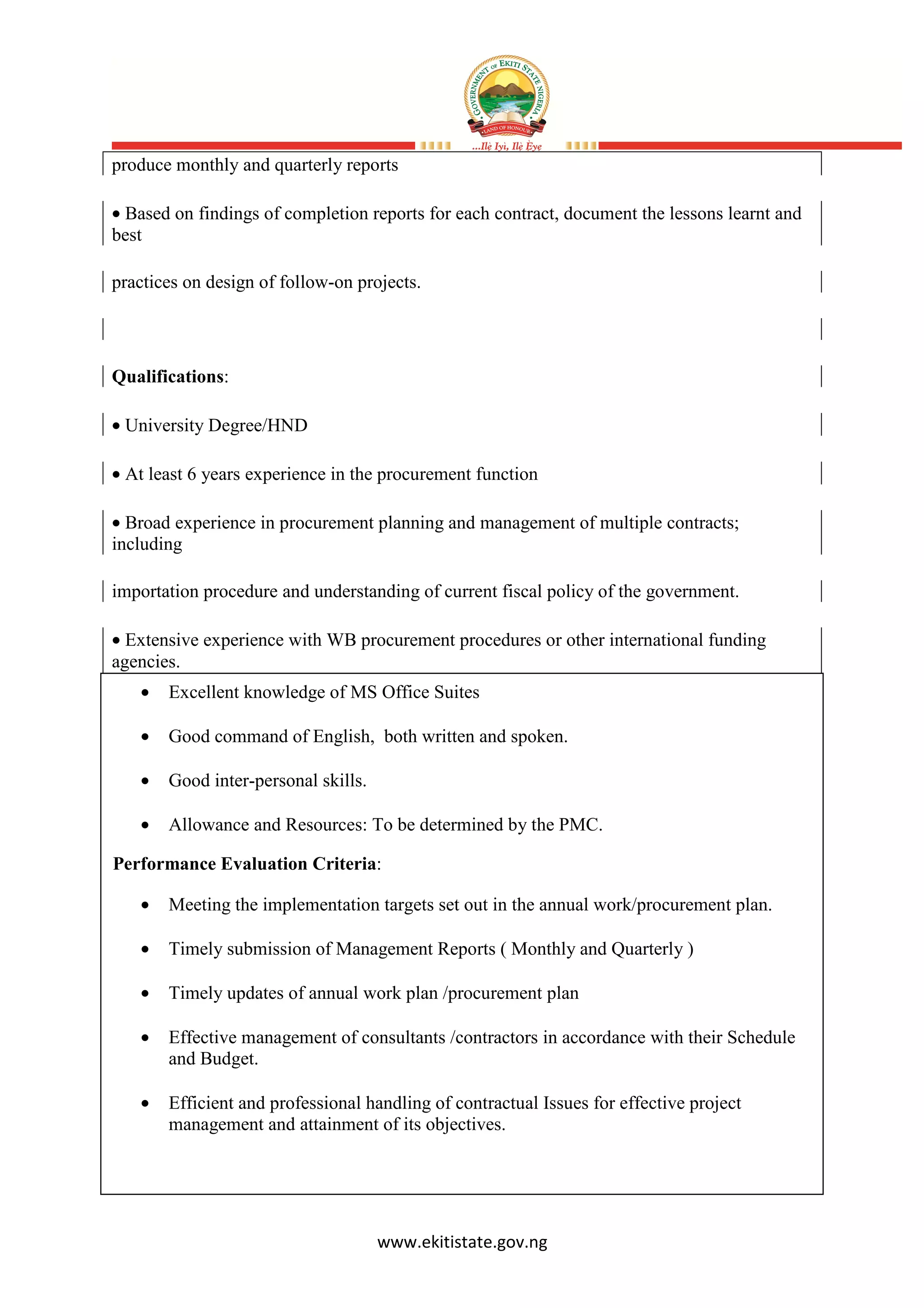 Procurement Specialist & Head Of Procurement Department - Staff Terms ...