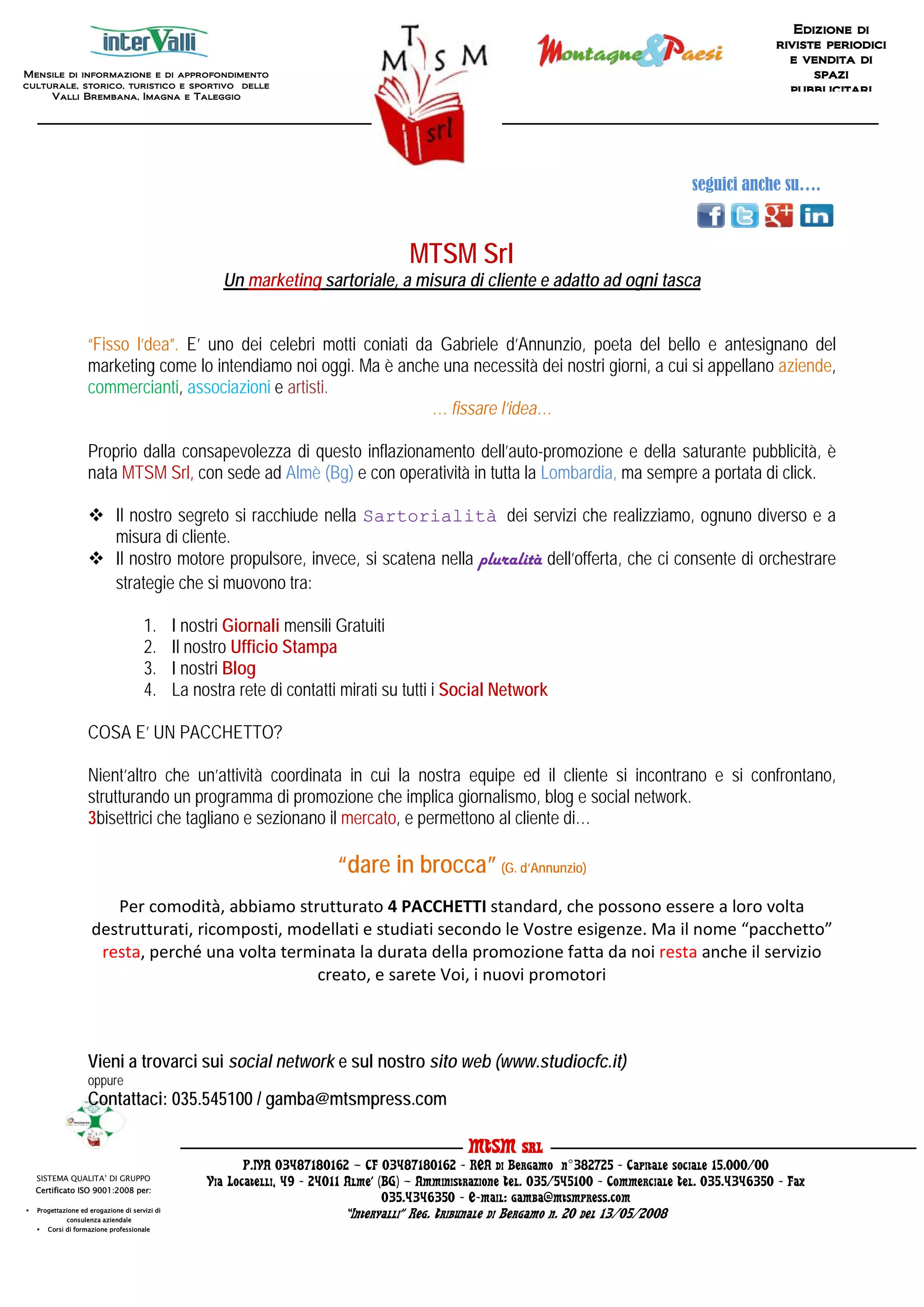 MTSM Srl - I Sarti del marketing e della comunicazione | PDF | Business ...