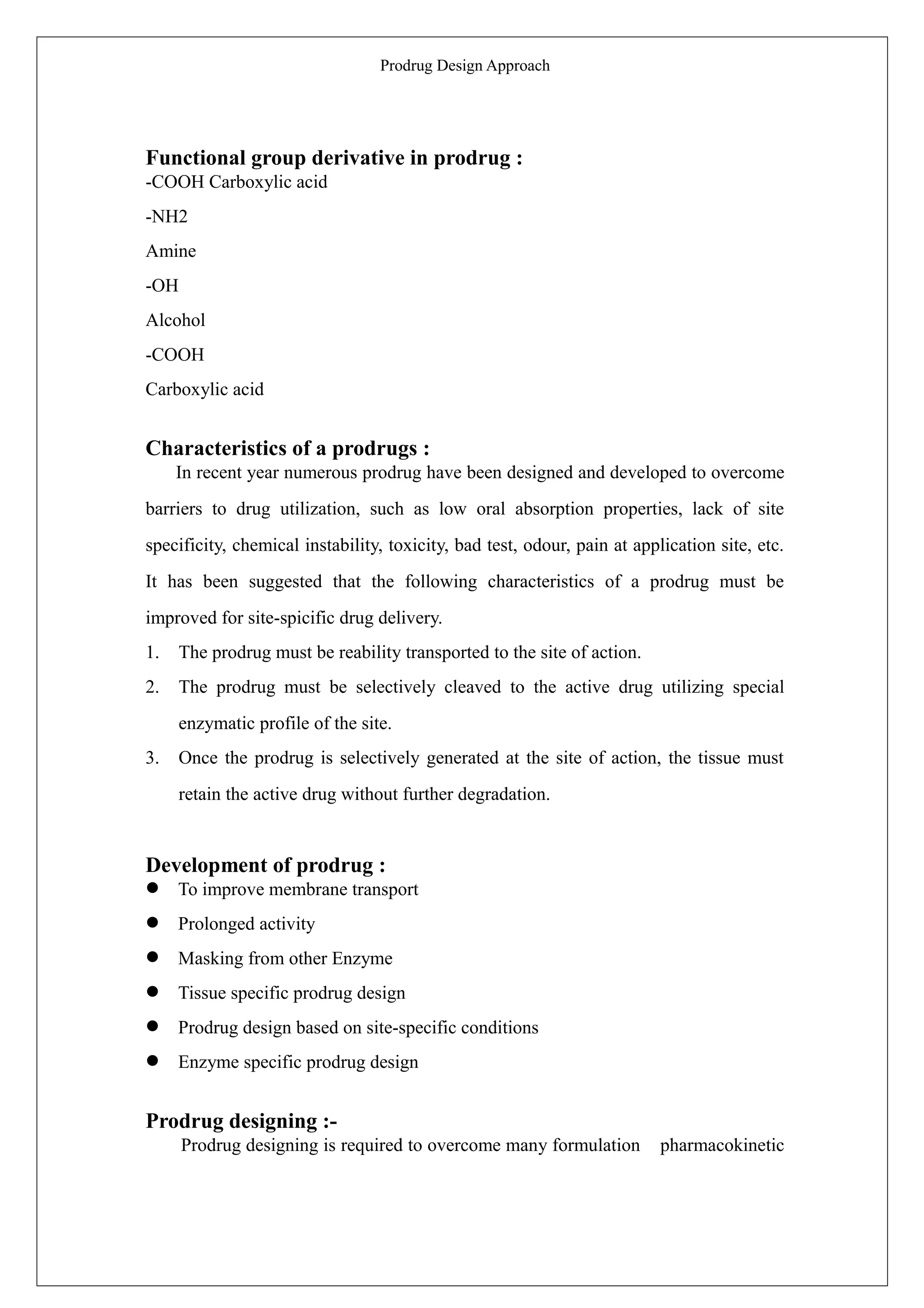 Prodrug design approach | DOC