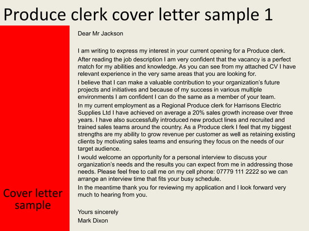 Produce clerk cover letter | PPTX