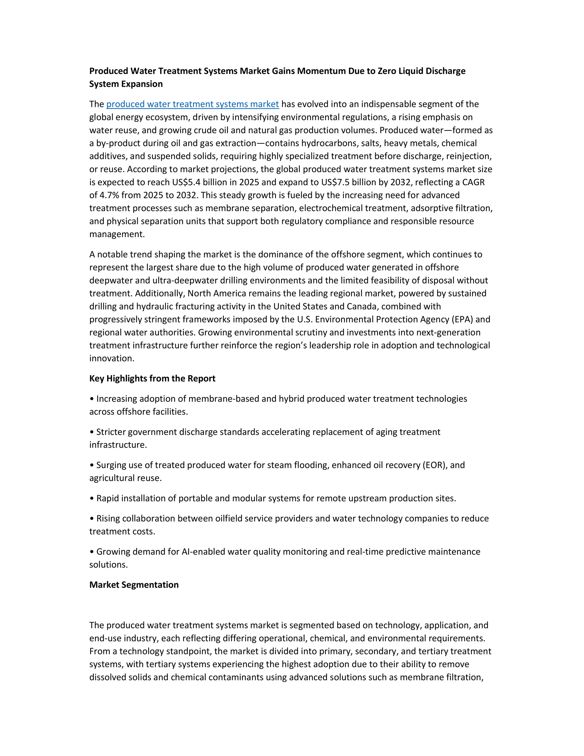 Produced Water Treatment Systems Market Gains Momentum Due to Zero ...