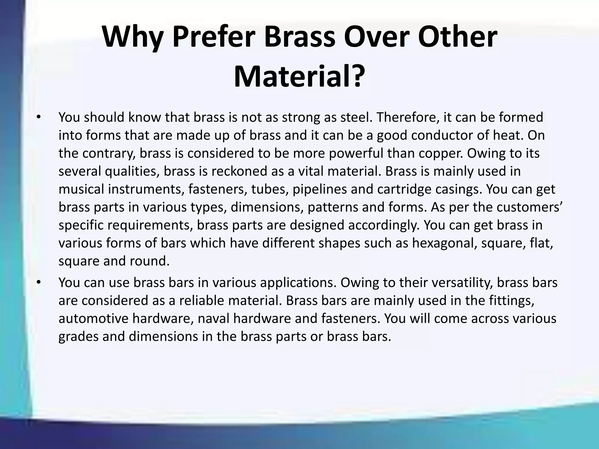 Unique 7 prime benefit of brass parts | PPTX | Manufacturing Industry ...