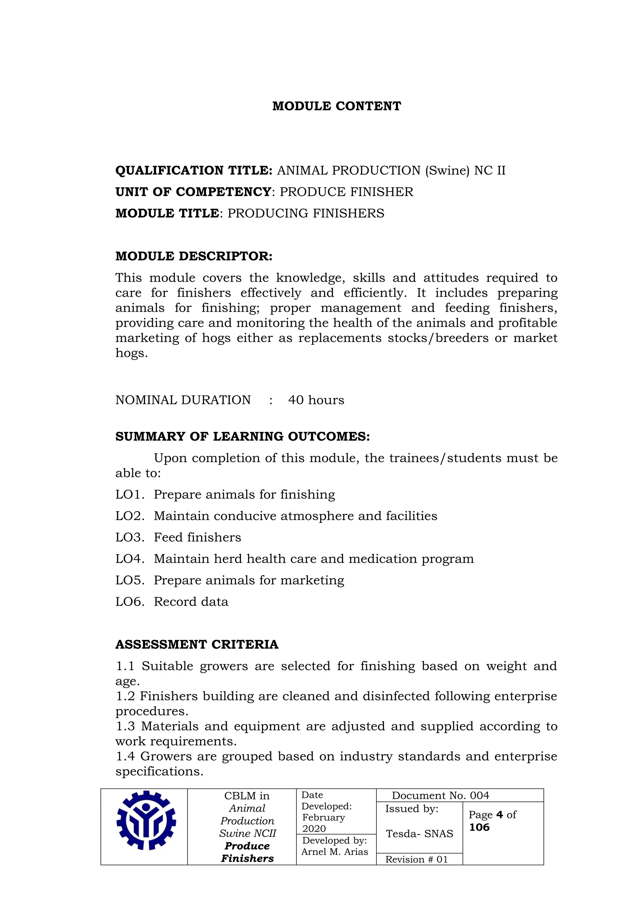 Copetency based learning materials PRODUCE FINISHERS-FINAL | DOCX