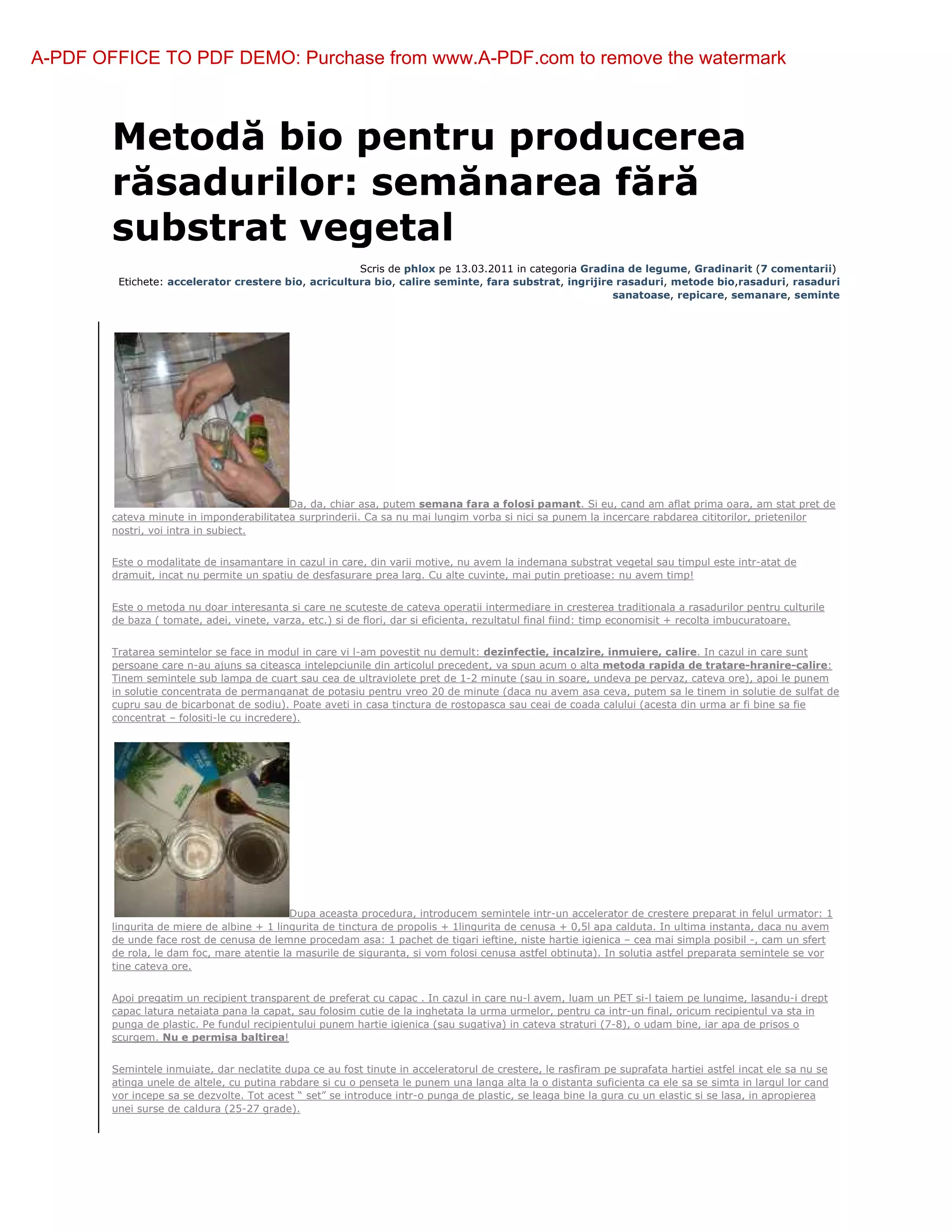 Producere rasaduri fara substrat | PDF