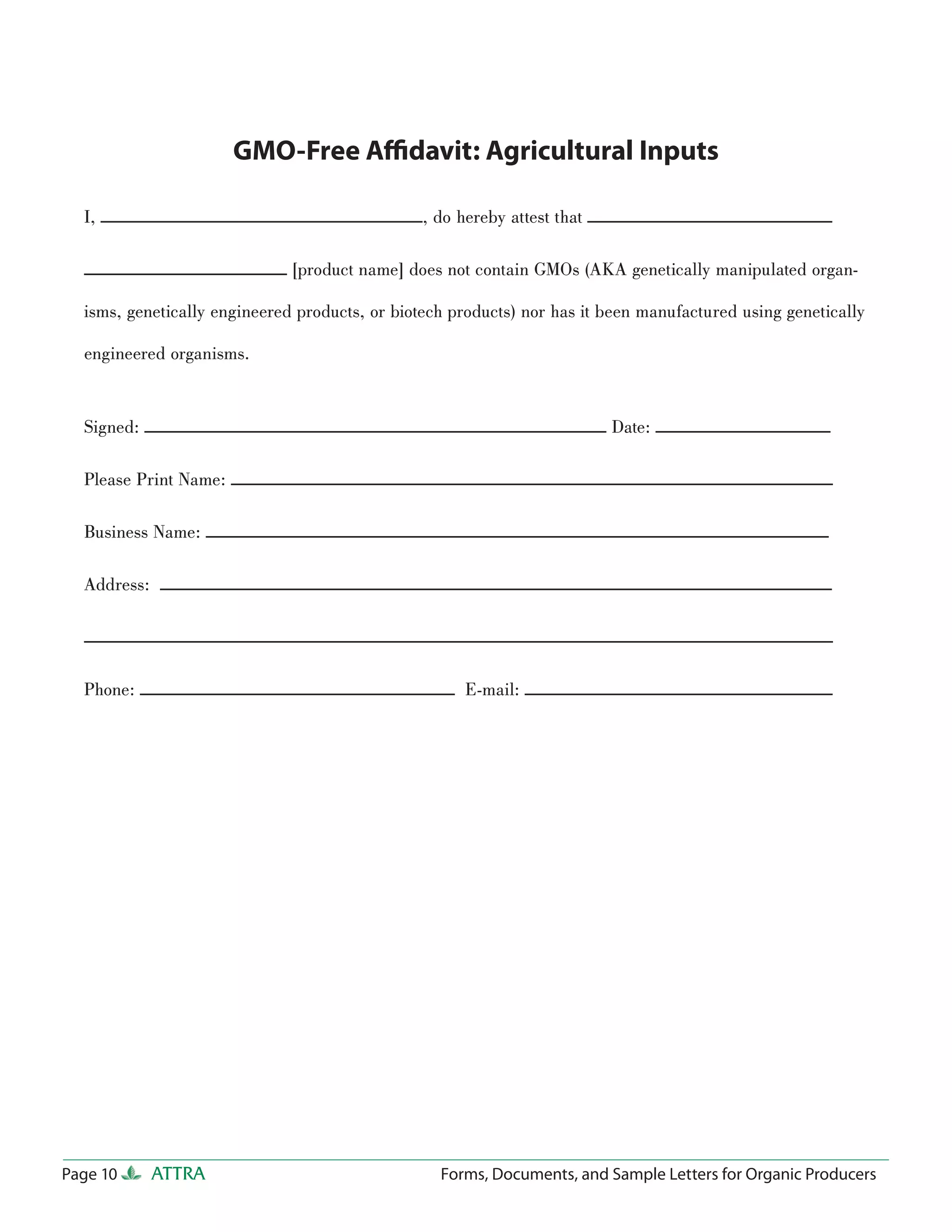 Forms, Documents, and Sample Letters for Organic Producers | PDF